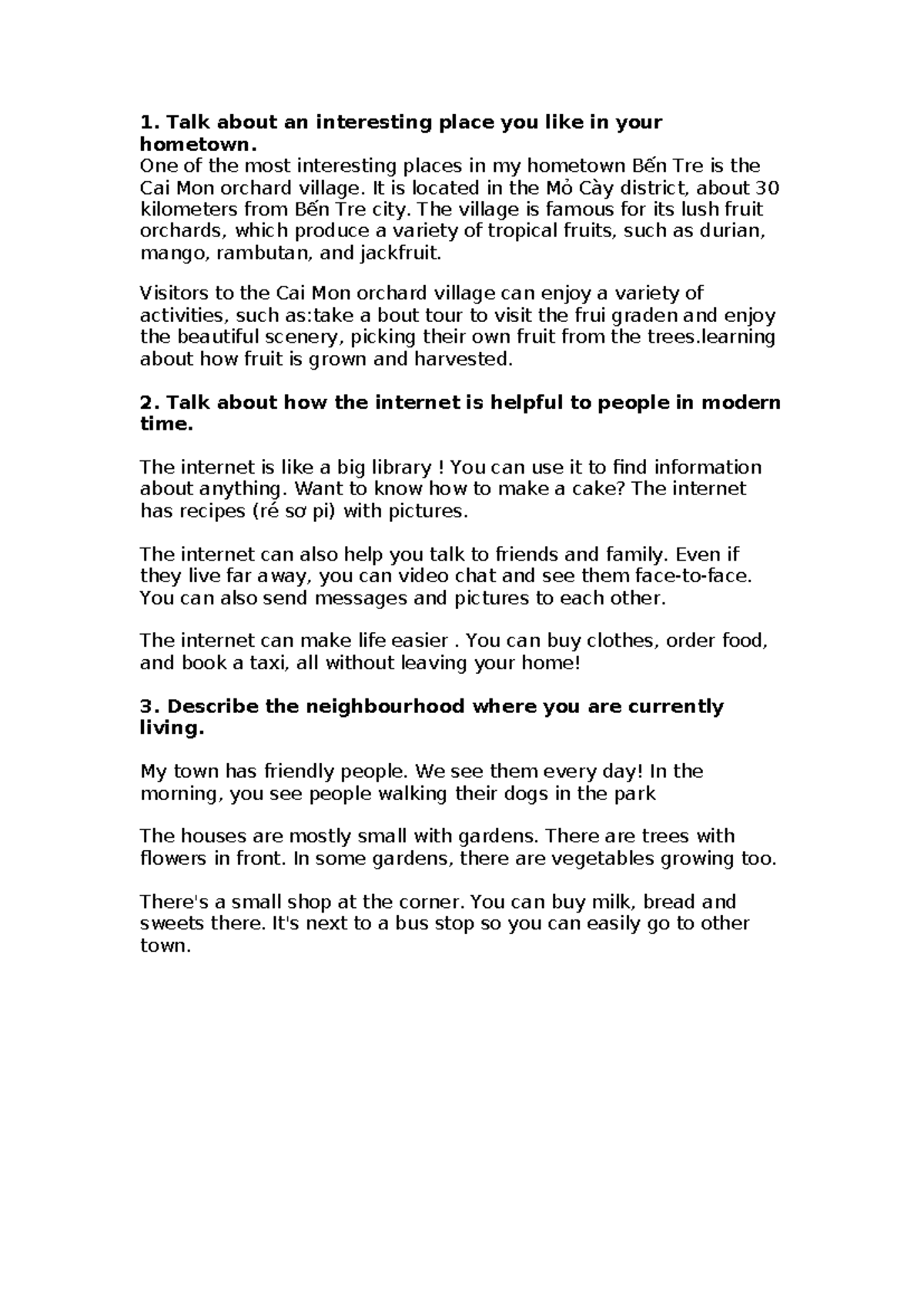 Nói - Talk about an interesting place you like in your hometown. One of ...