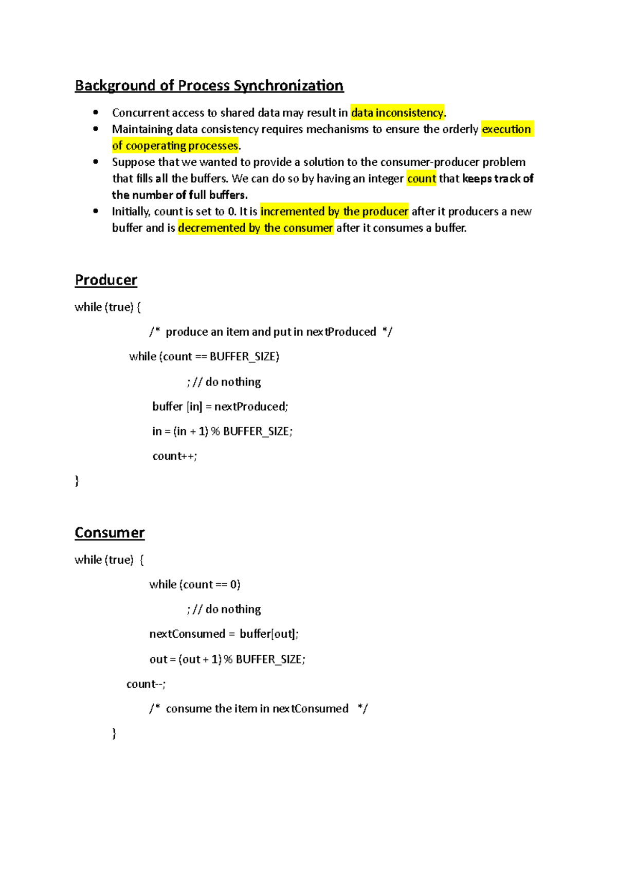 Os notes chp5 - Background of Process Synchronization Concurrent access ...