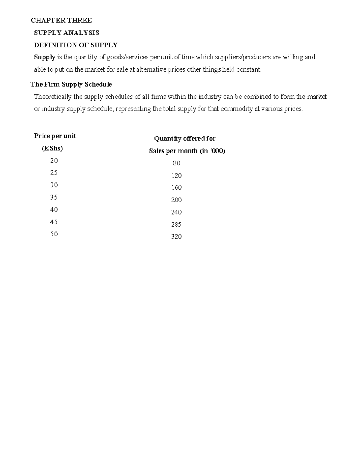CHAP 3- Supply Analysis - CHAPTER THREE SUPPLY ANALYSIS DEFINITION OF SUPPLY Supply is the ...