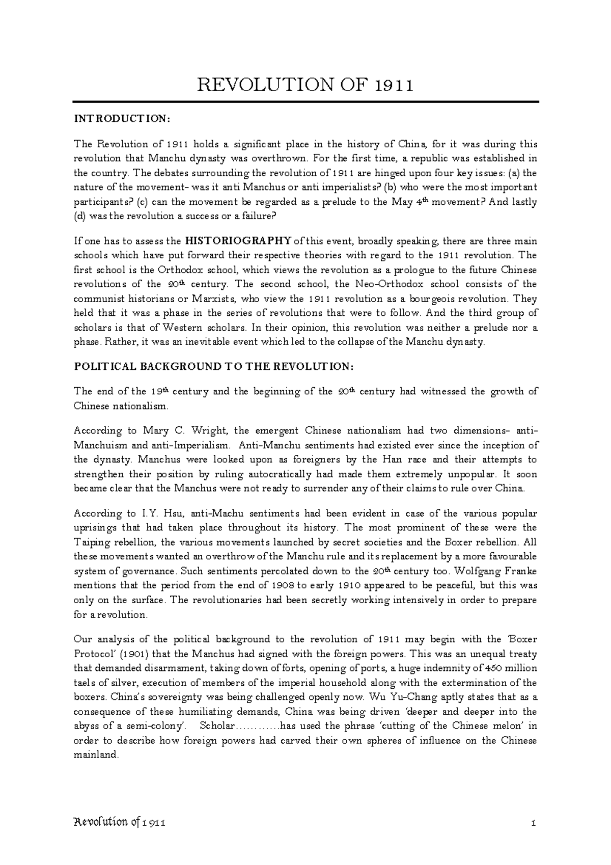 1911 - 1911 - REVOLUTION OF 1911 INTRODUCTION: The Revolution of 1911 ...