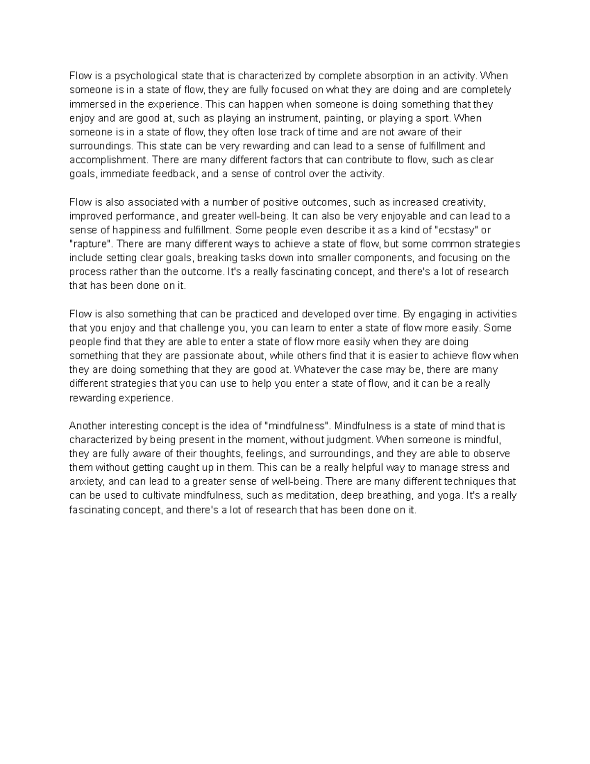 Flow lecture notes - Flow is a psychological state that is ...