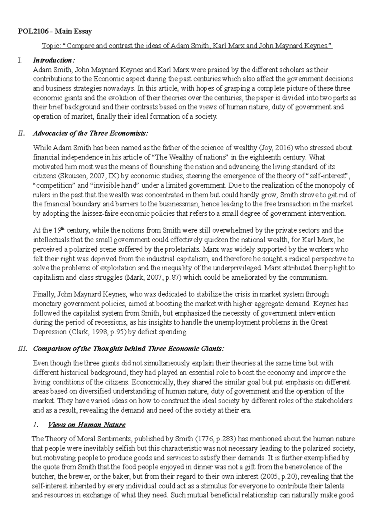 POL2106 Compare and contrast the ideas of Adam Smith, Karl Marx and ...