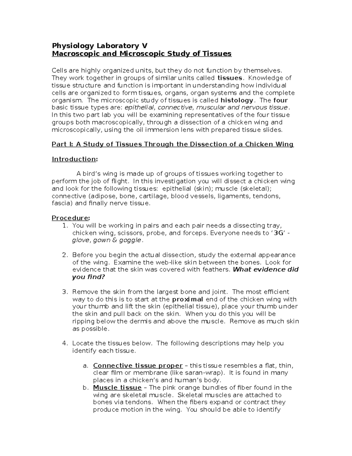 Lab V Chicken Wing Dissection and Microscopic View of Tissues ...