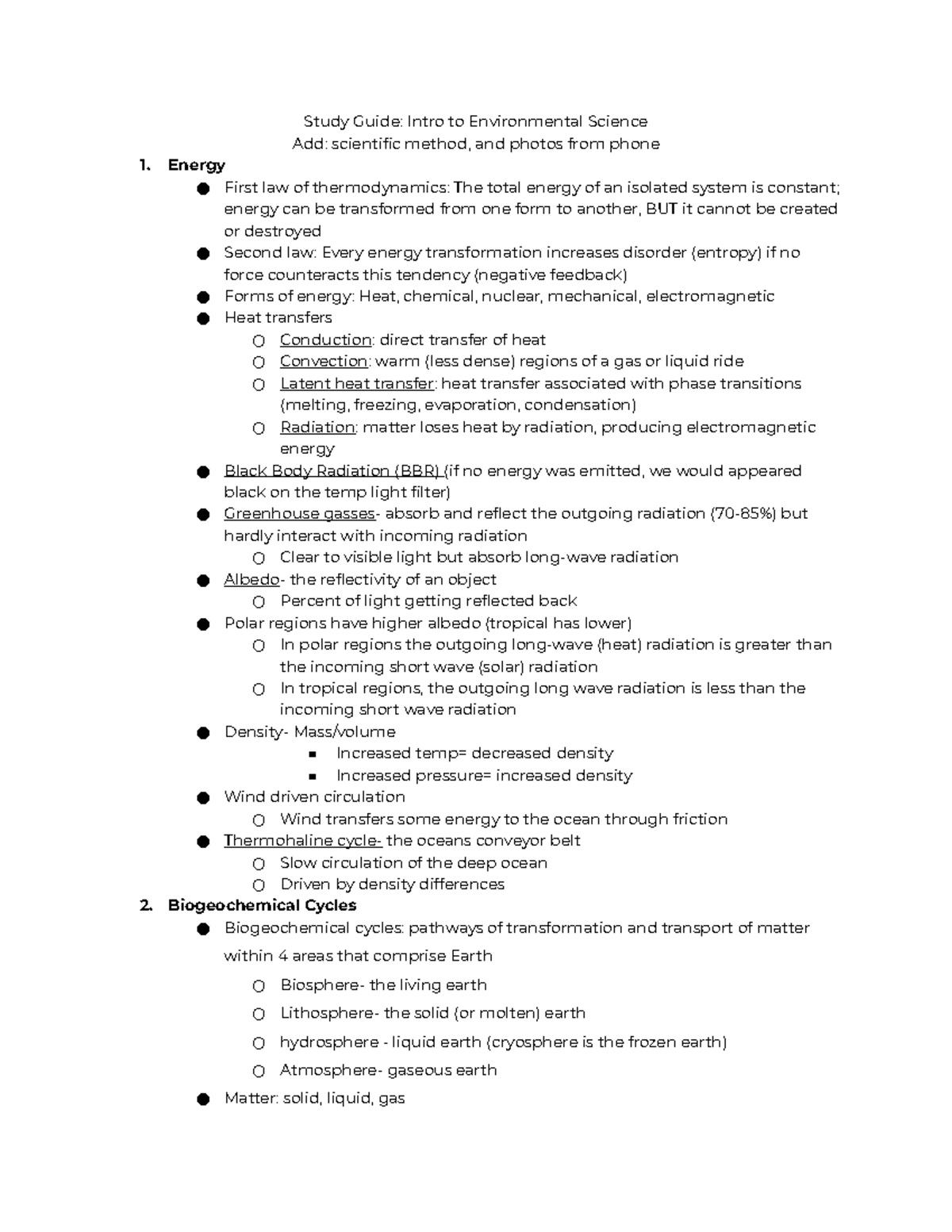 Study Guide Intro to Environmental Science - or neg.) molecules or ...