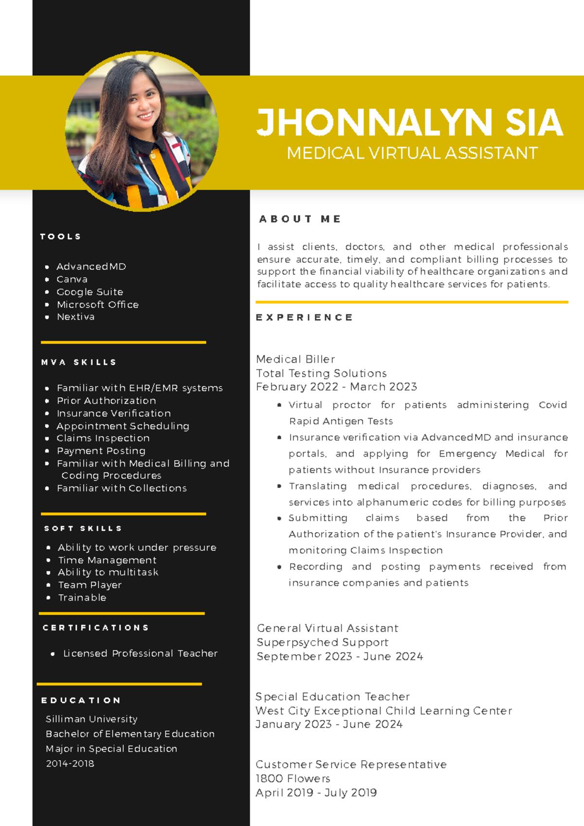 Sample Creative Resume - MEDICAL VIRTUAL ASSISTANT JHONNALYN SIA A B O ...