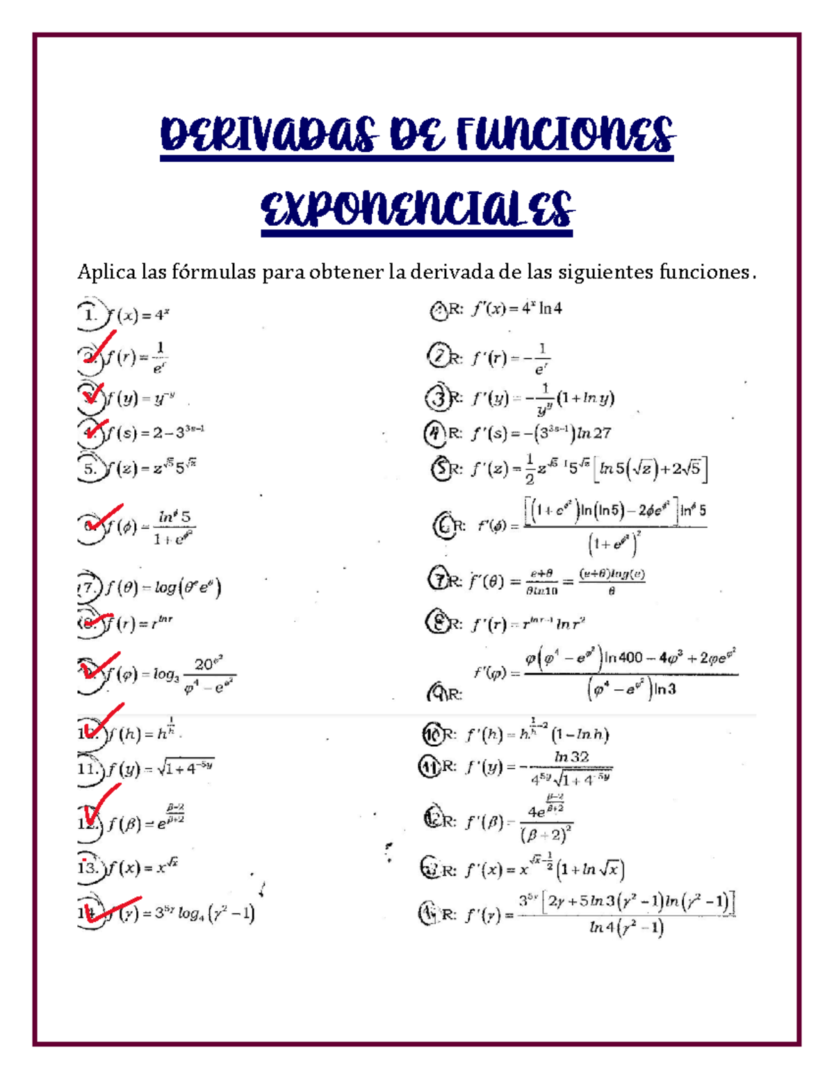 Derivadas de funciones exponenciales - DERIVADAS DE FUNCIONES ...