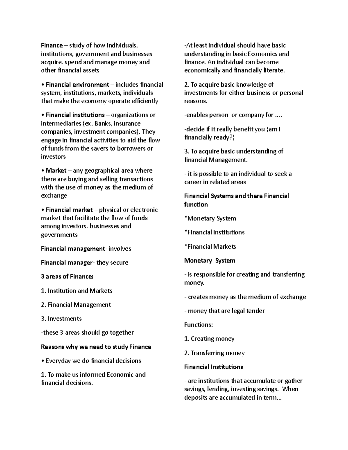 Finance-notes - Economic - Finance – study of how individuals ...