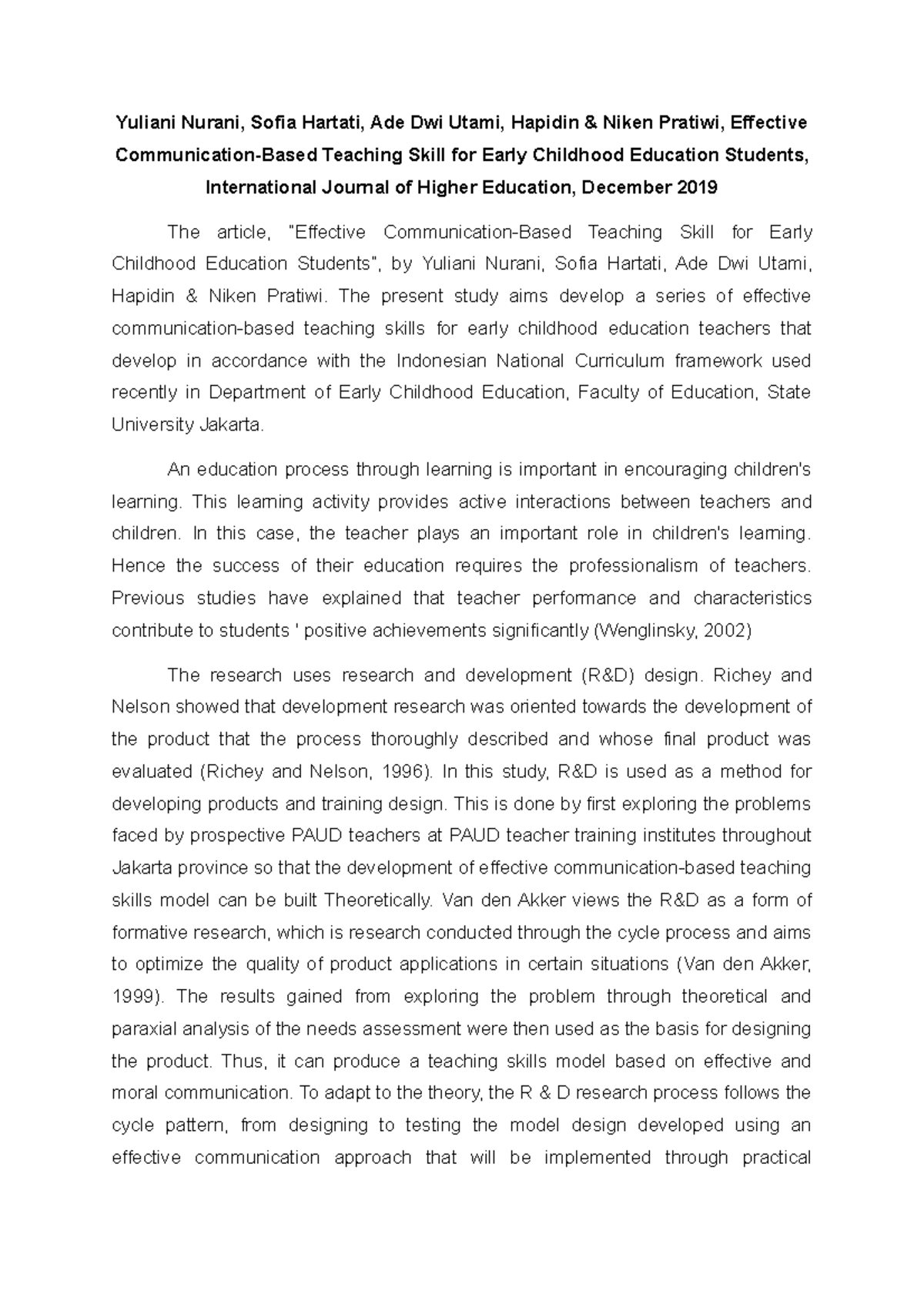 Article review assignment sample for students - Yuliani Nurani, Sofia ...