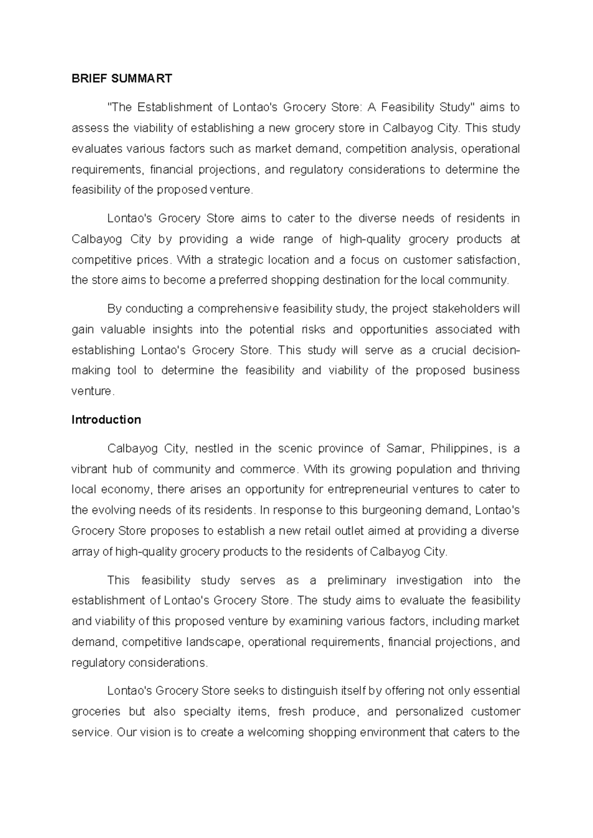 Brief Summart - Just a sample - BRIEF SUMMART "The Establishment of ...