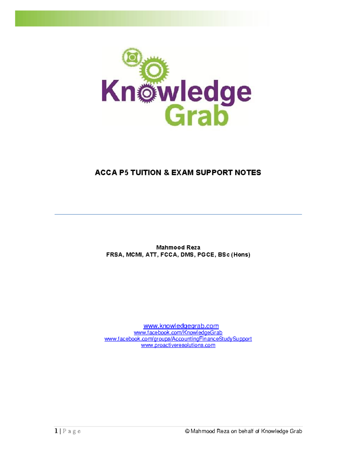 1 - P5 - Knowledge GRAP Notes - ACCA P5 TUITION & EXAM SUPPORT NOTES ...