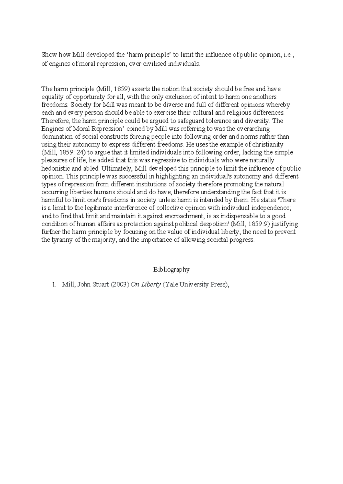 J.S.Mill Paragraph - formative draft of excellent work exemplar - Show how Mill developed the ...