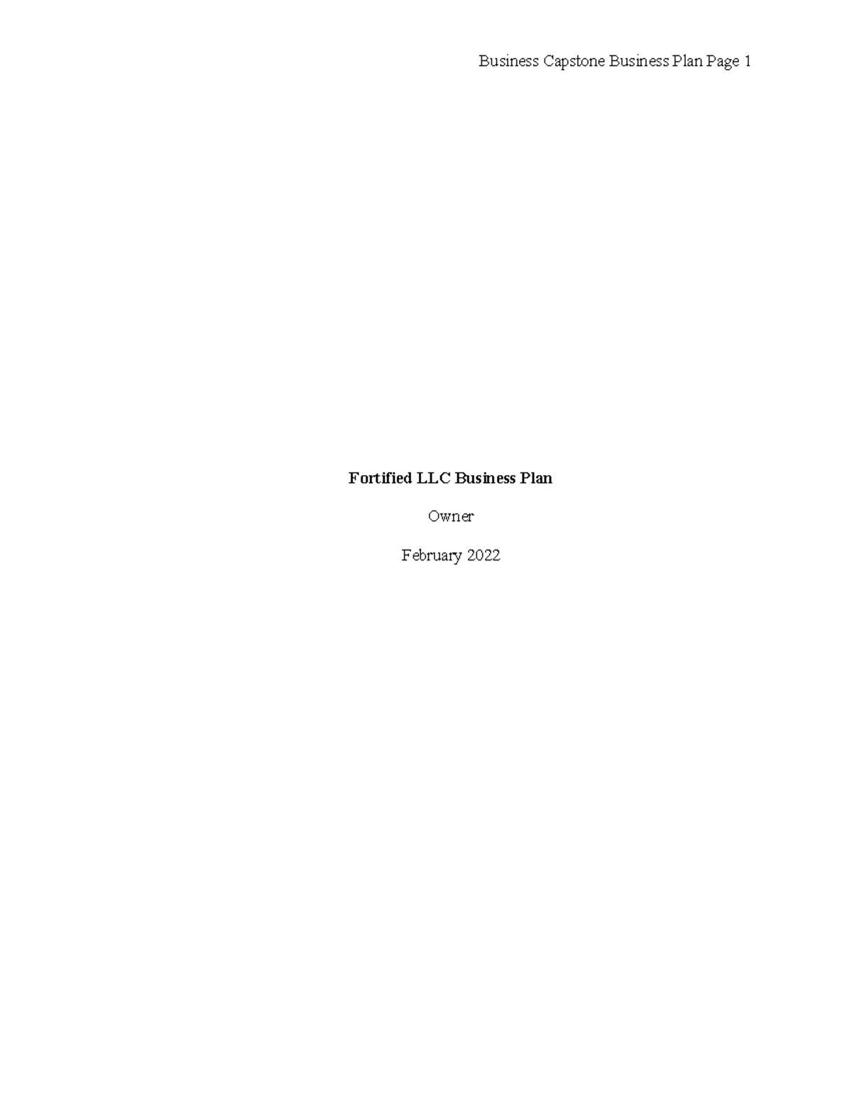 Capstone Project Business Plan for Fortified - Fortified LLC Business ...