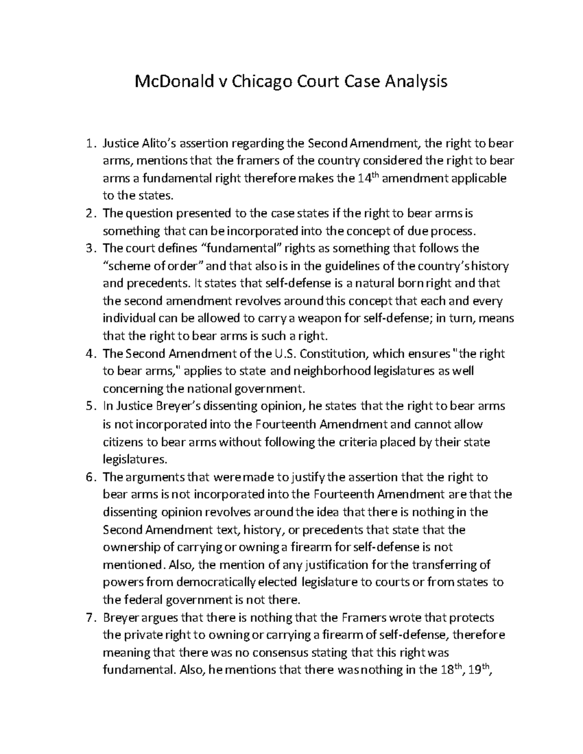 Mc Donald v Chicago Court Case Analysis - arms, mentions that the ...