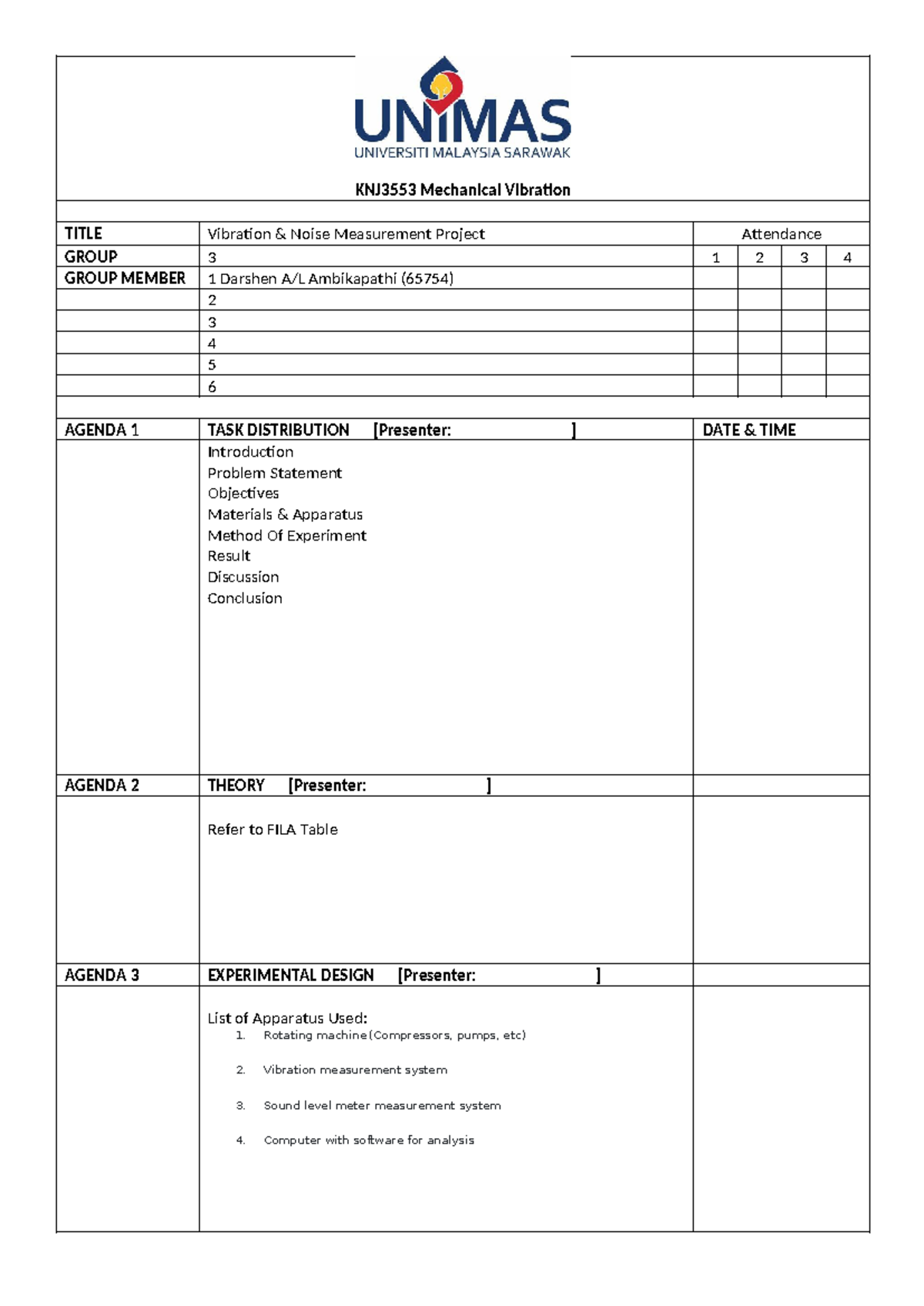 MOM Project Group 3 - LAB FILA table - KNJ3553 Mechanical Vibration ...