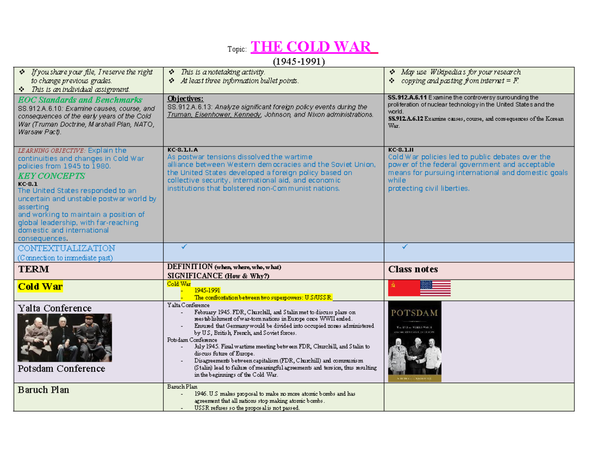 A15 COLD WAR - cold war - Topic: THE COLD WAR (1945-1991) If you share ...