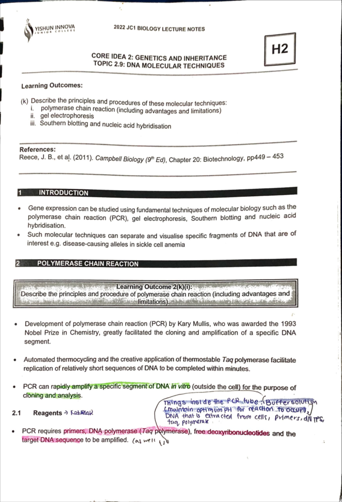 Dna molecular techniquw - YISHUN INNOVA JUNIOR COLLEGE 2022 JC1 BIOLOGY ...