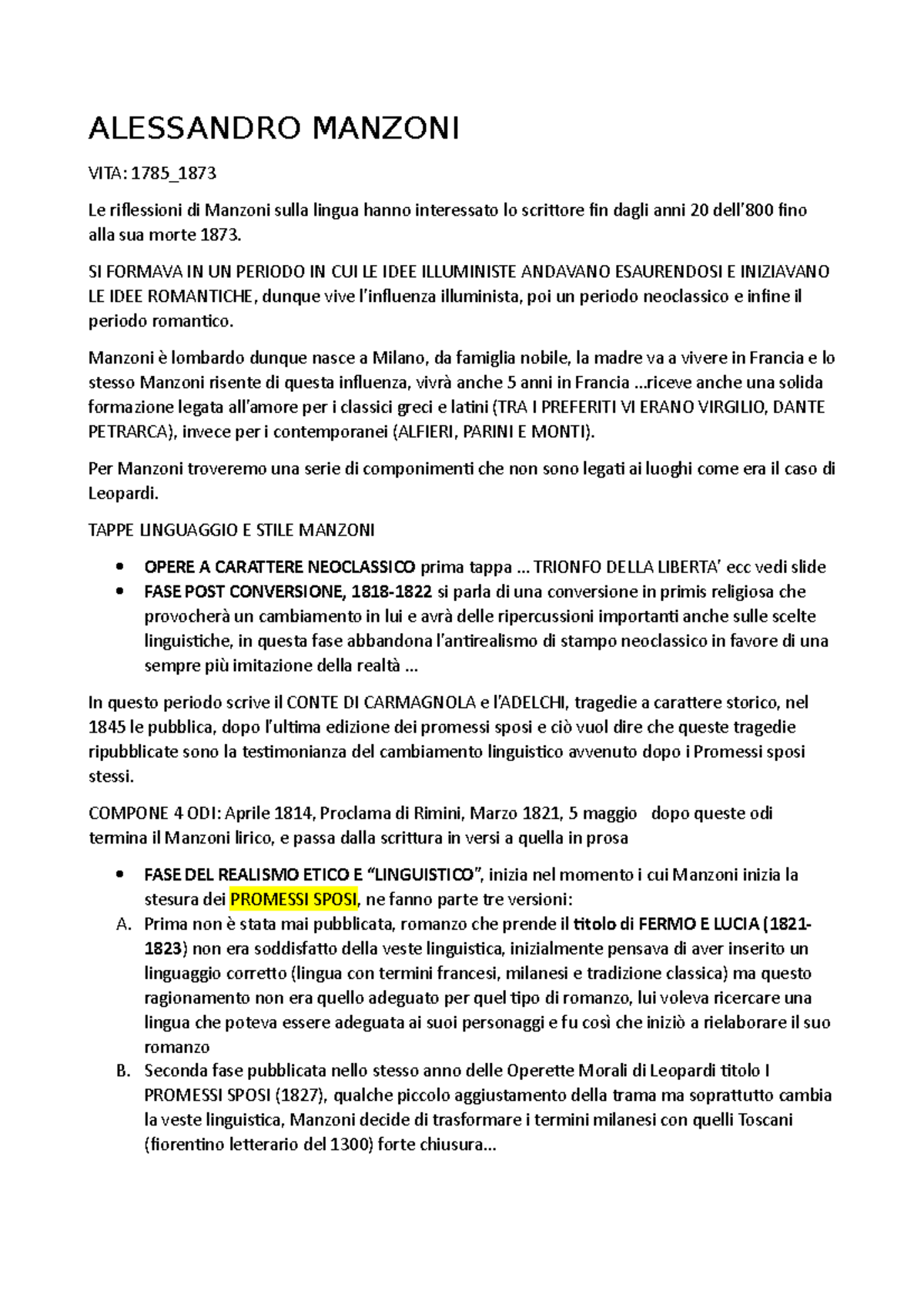 Alessandro Manzoni riassunto di letteratura italiana - ALESSANDRO ...