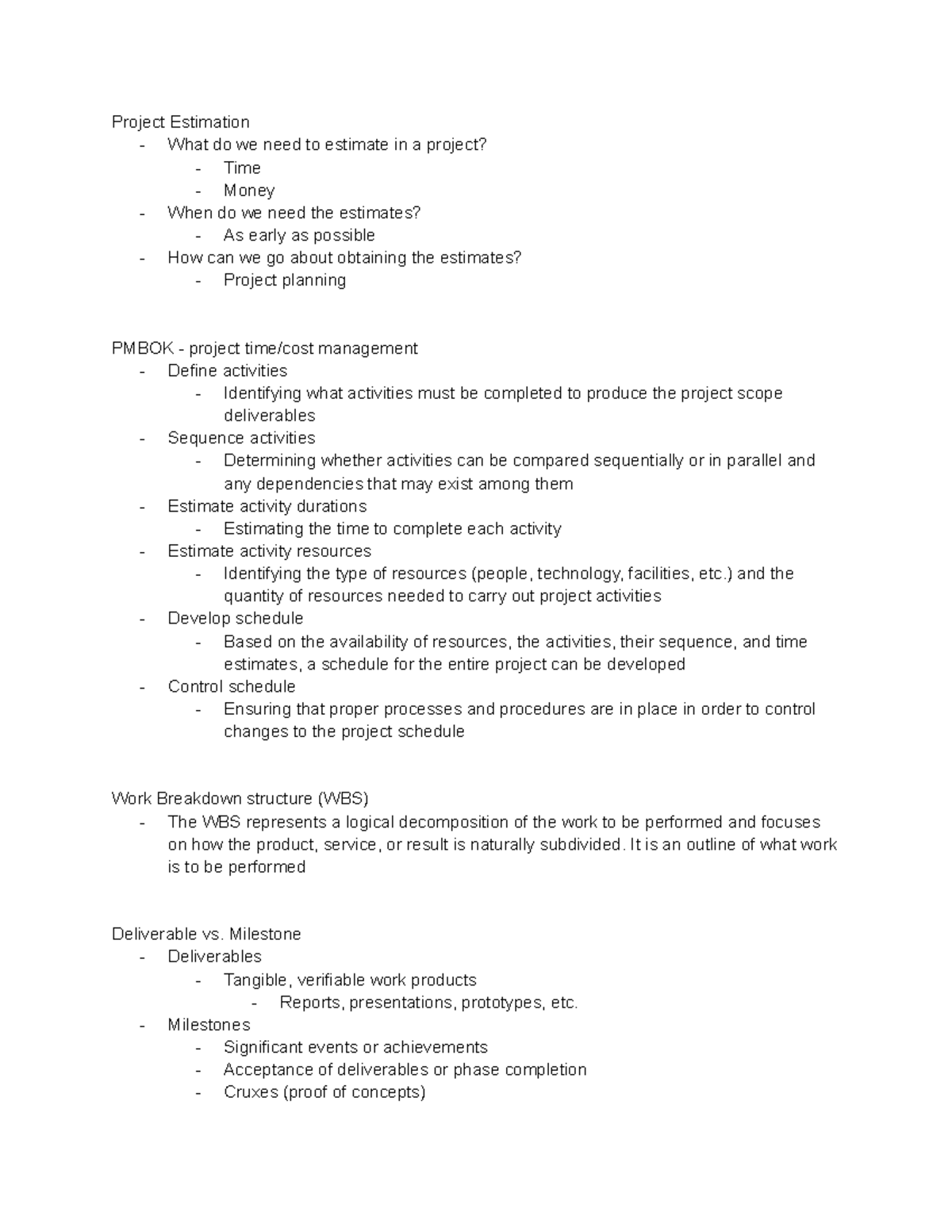 Project Estimation - hr management lecture notes - Project Estimation ...