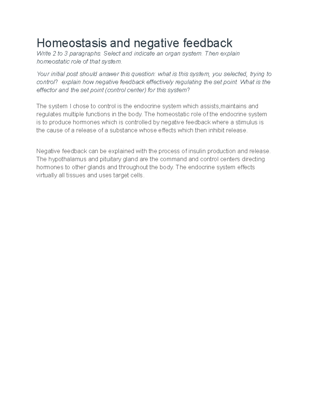 Homeostasis and negative feedback - Select and indicate an organ system ...