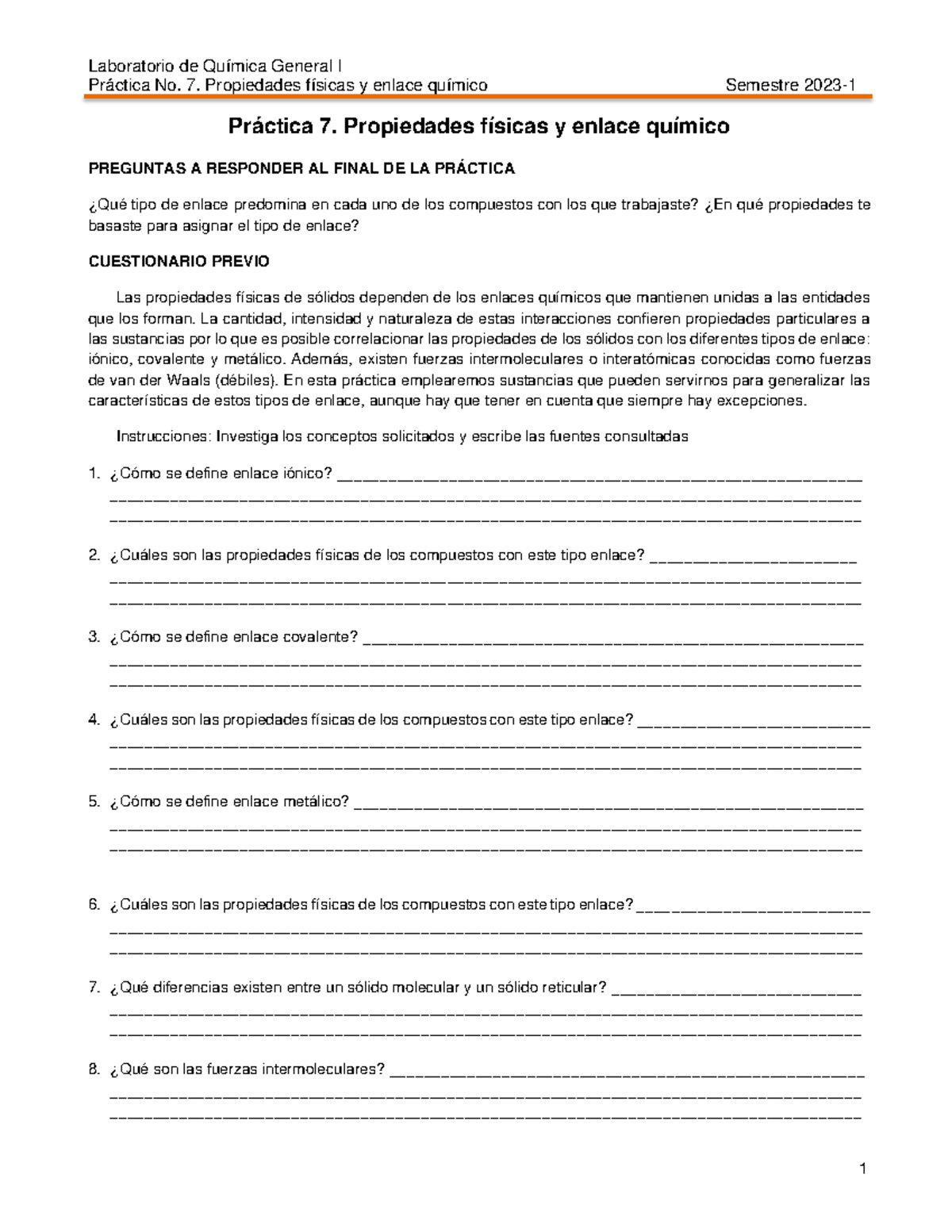 Practica 7 propiedades fisicas y enlace quimico en solidos 2023-1 ...