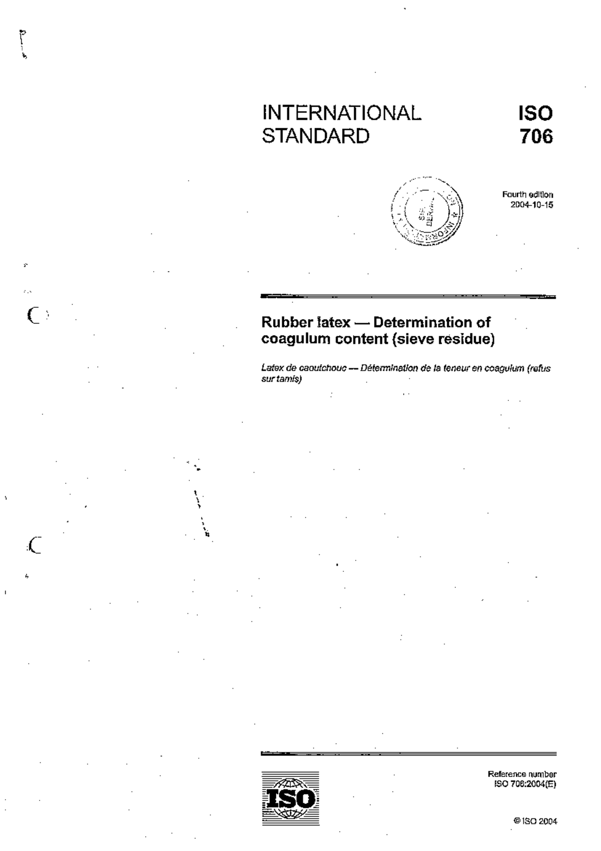 Iso 706 Rubber Latex Determination Of Coagulum Content Polymer