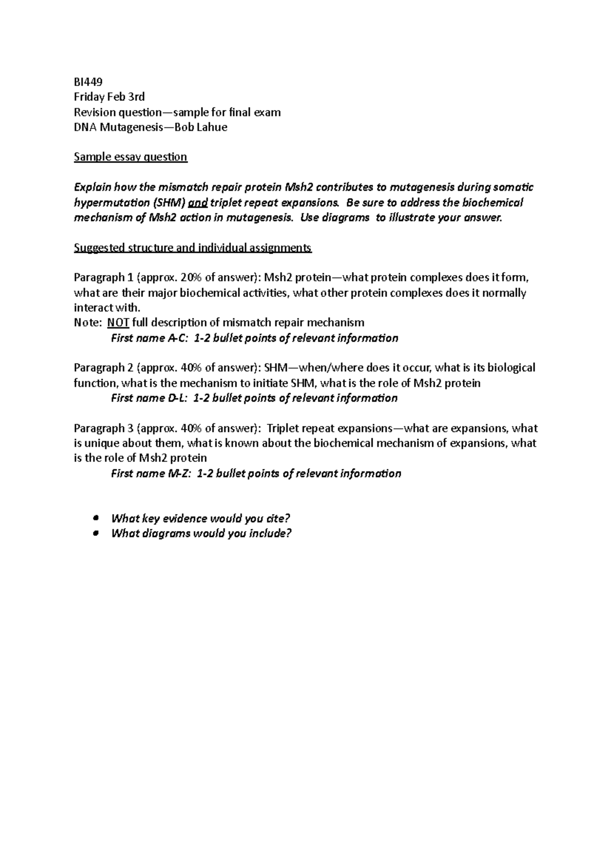 BI449 assignment for Fri Feb 3rd - BI Friday Feb 3rd Revision question ...