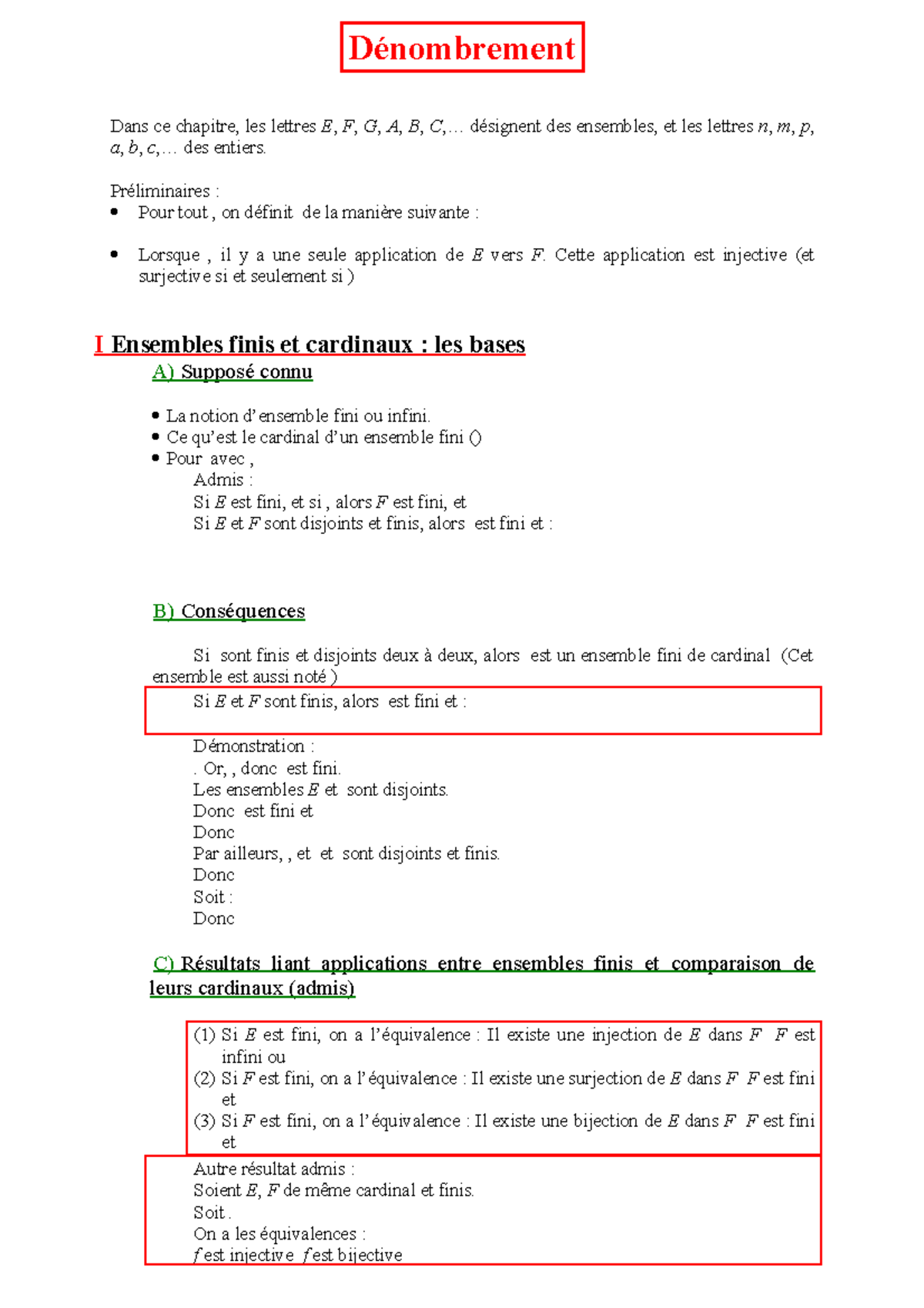 Denombrement - math - Dans ce chapitre, les lettres E, F, G, A, B, C ...