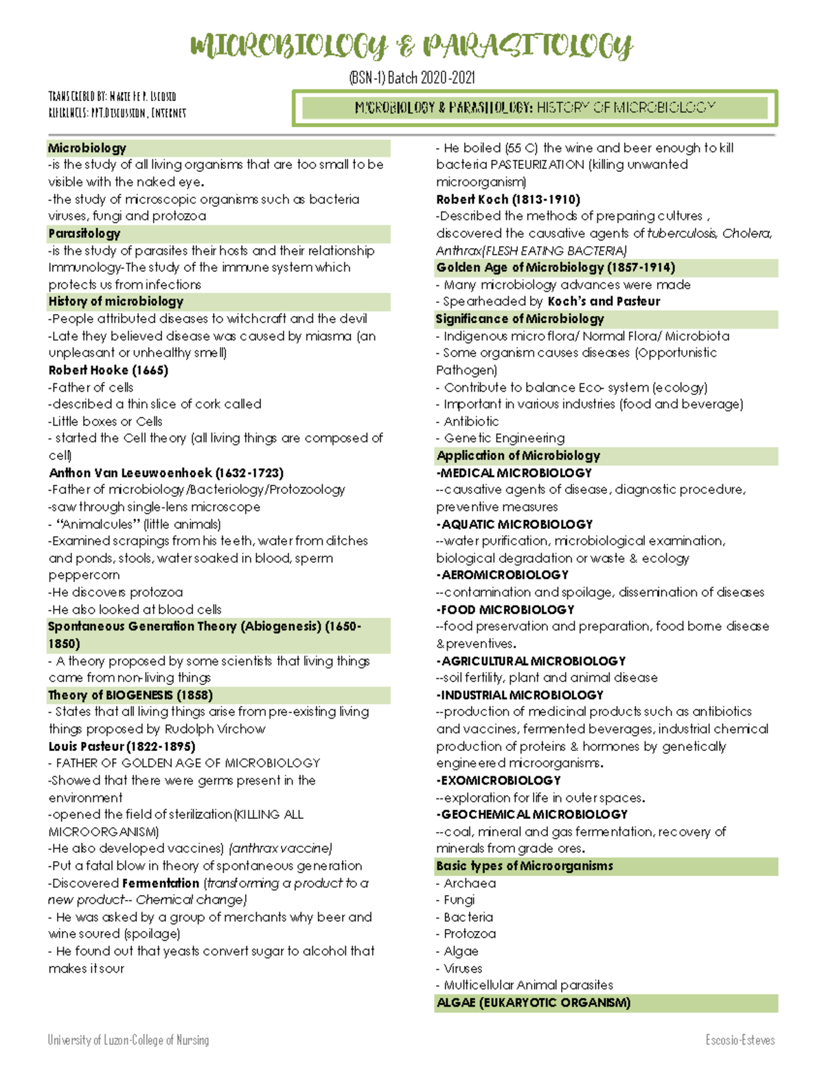 Microbiology- Transes - MICROBIOLOGY & PARASITOLOGY (BSN-1) Batch 2020 ...