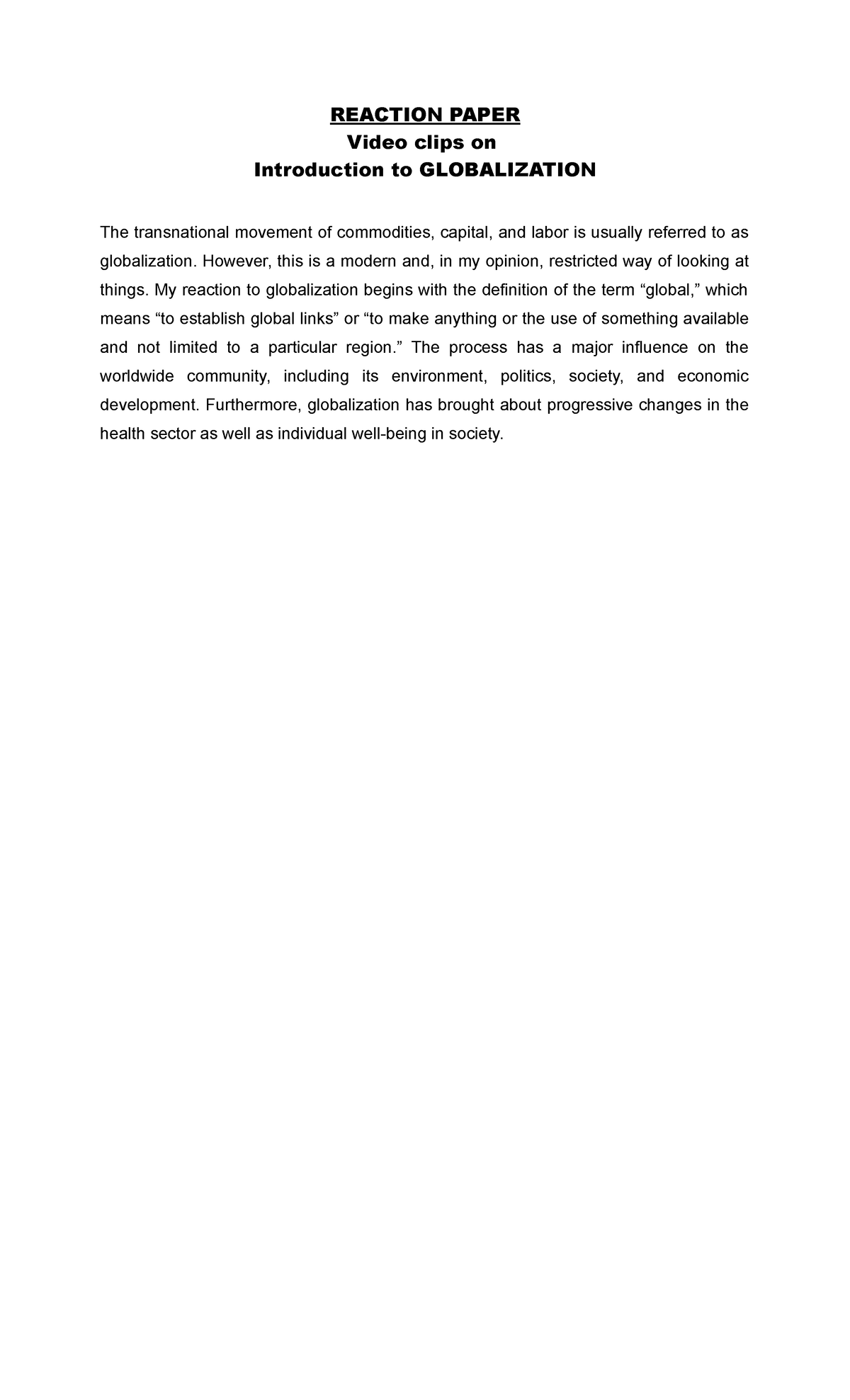 Reaction Paper for Action Movie - REACTION PAPER Video clips on ...