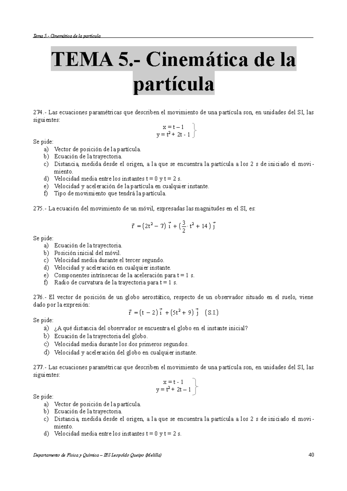 TEMA 5.- Cinemática de la partícula - Tema 5.- Cinemática de la ...