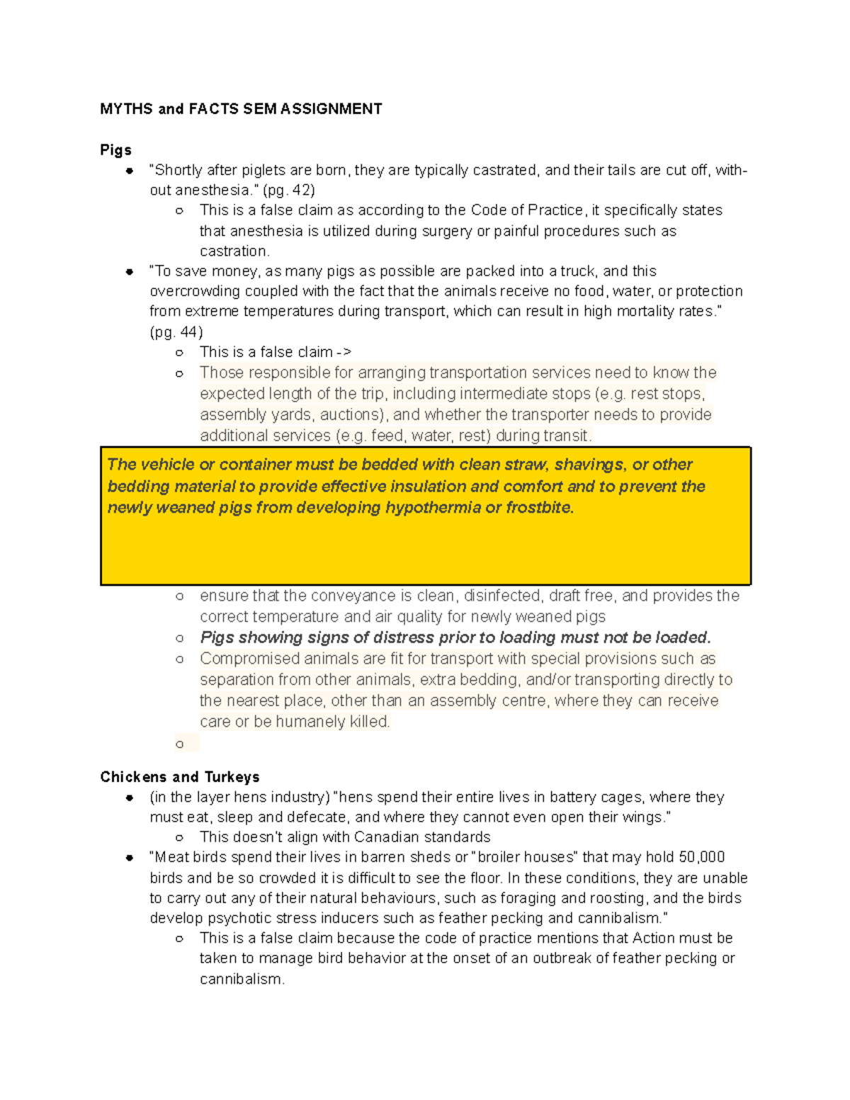 ANSC2210 Myths and Facts - MYTHS and FACTS SEM ASSIGNMENT Pigs “Shortly ...