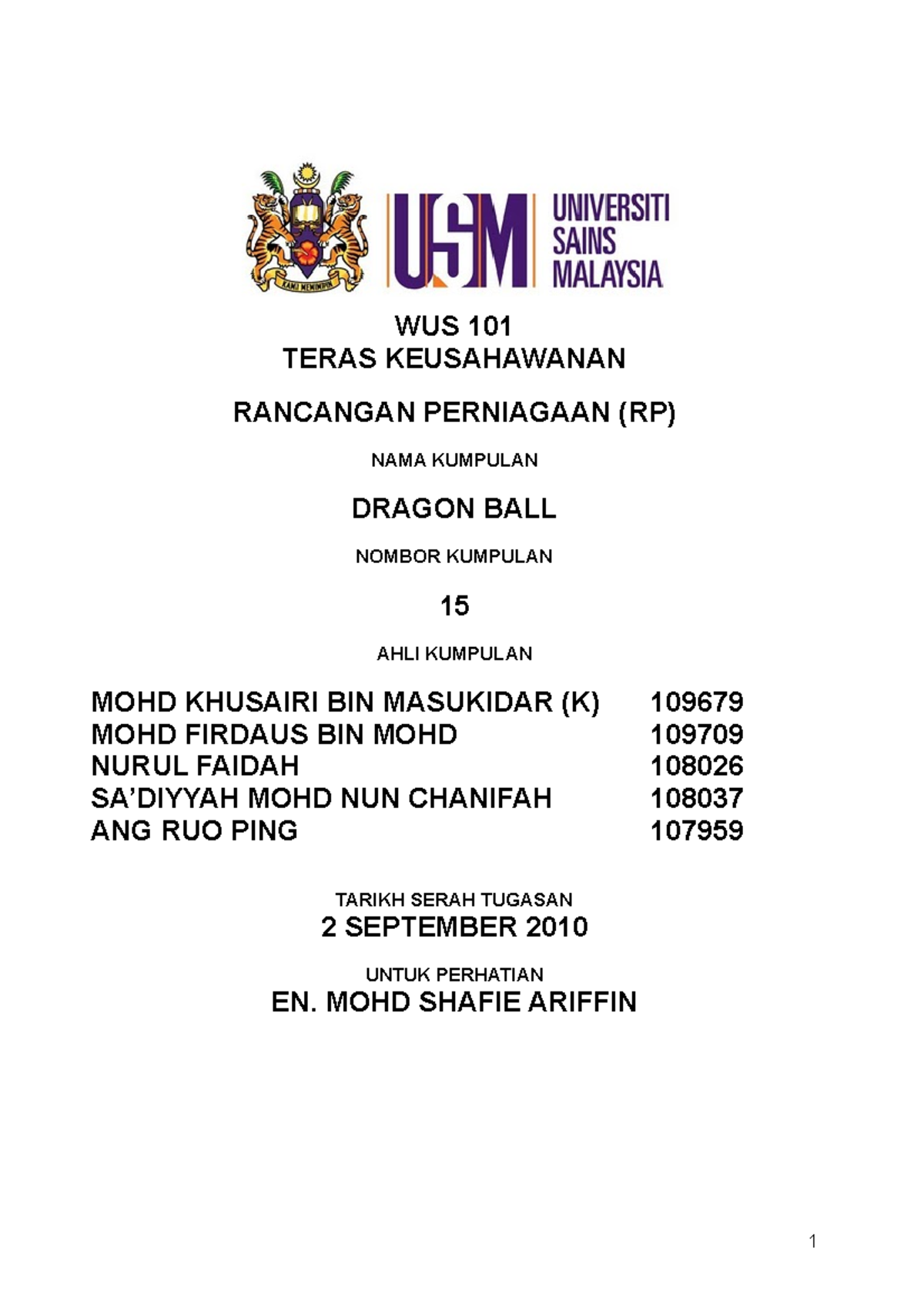 36889680 Rancangan Perniagaan RP - WUS 101 TERAS KEUSAHAWANAN RANCANGAN ...