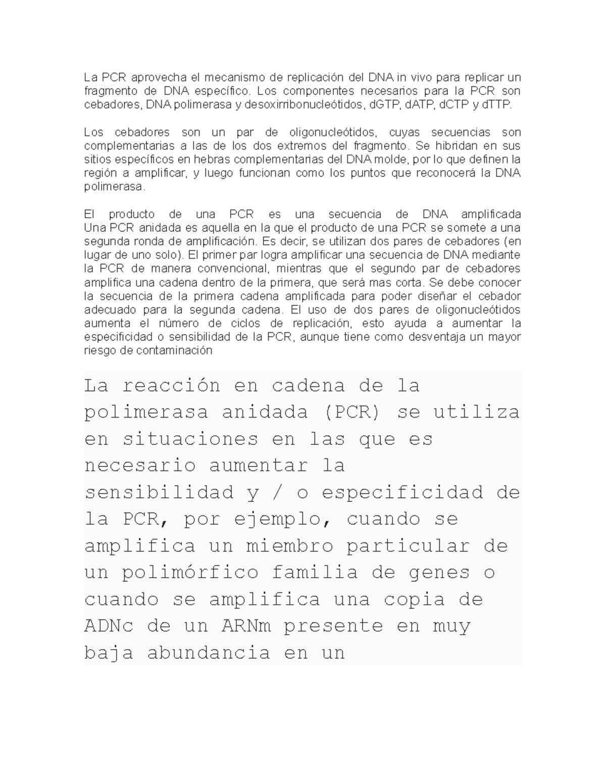 PCR anidada - La PCR aprovecha el mecanismo de replicación del DNA in ...