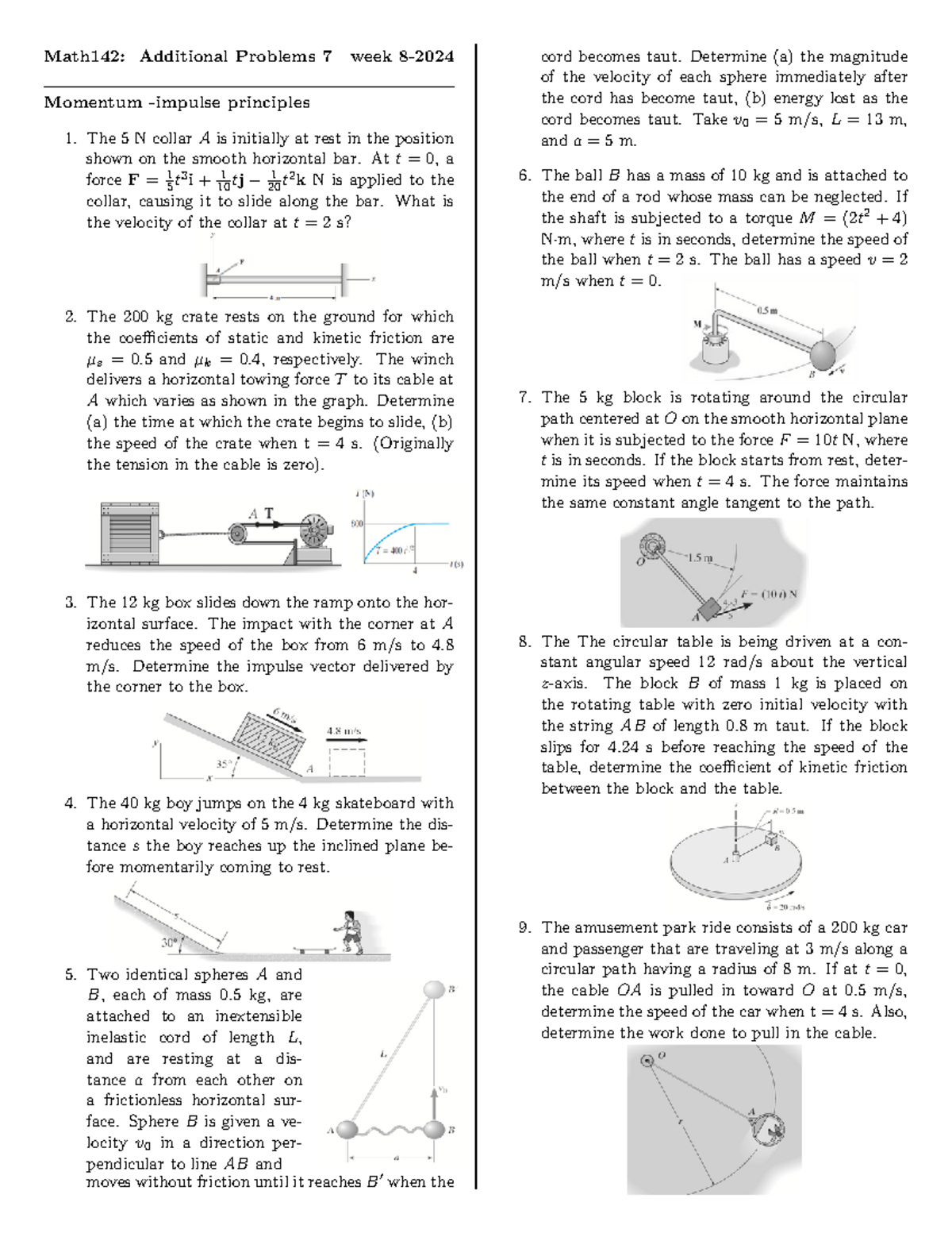 Adpro 7 24 - solutions to additional problem 7 - Math142: Additional Problems 7 week 8- Momentum ...