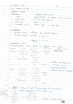 Lecture 1 - Introduction to biochemistry notes - OUTLINE 1 ...