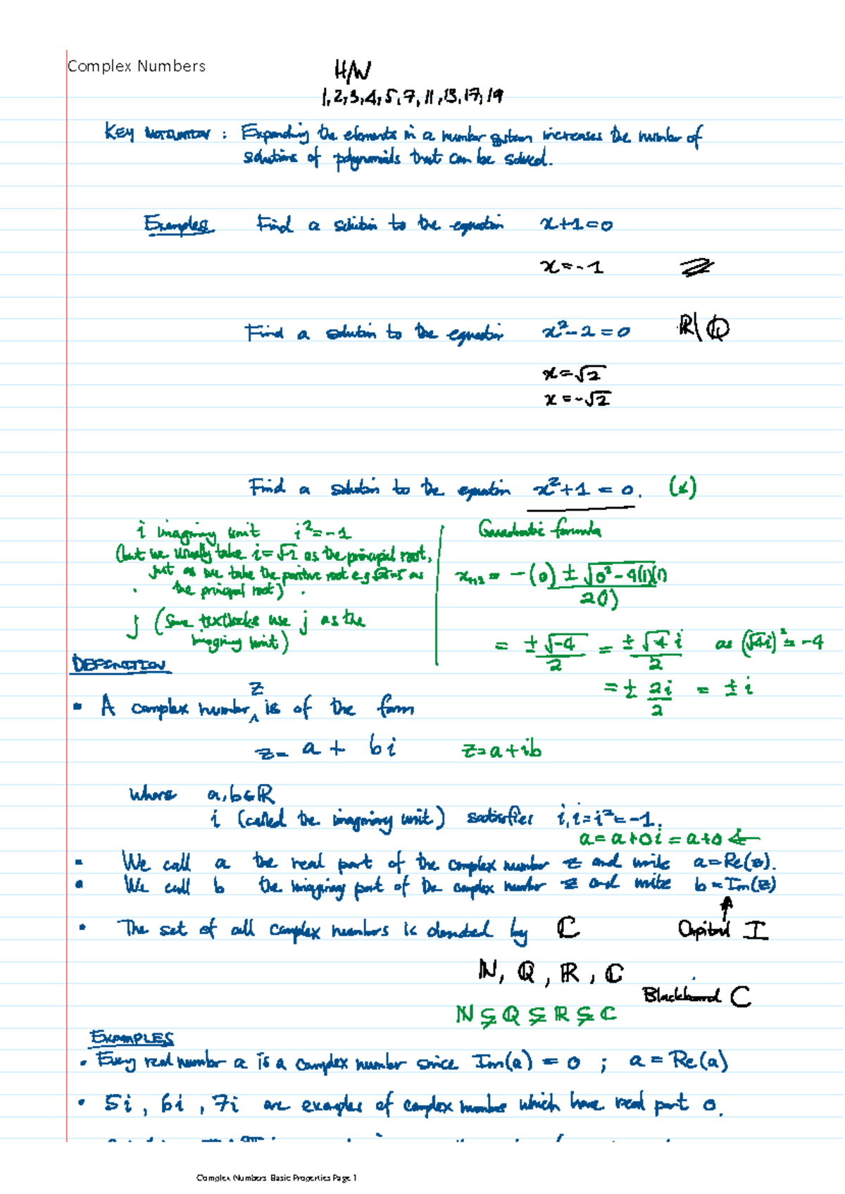 Part 1 Introduction to Complex Numbers - MATH140 - Complex Numbers - Studocu
