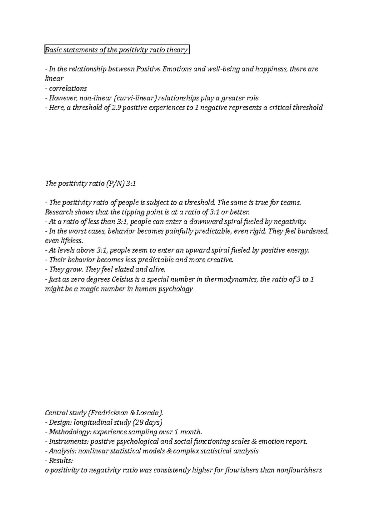 Basic statements of the positivity ratio theory - The same is true for ...