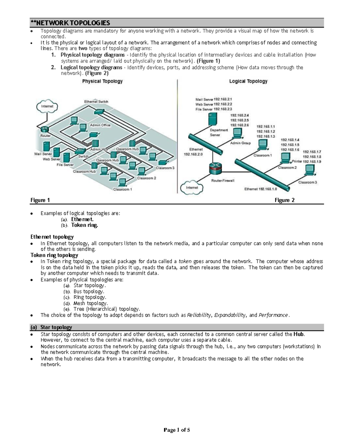 Topologies - summary of notes - **NETWORK TOPOLOGIES • Topology ...