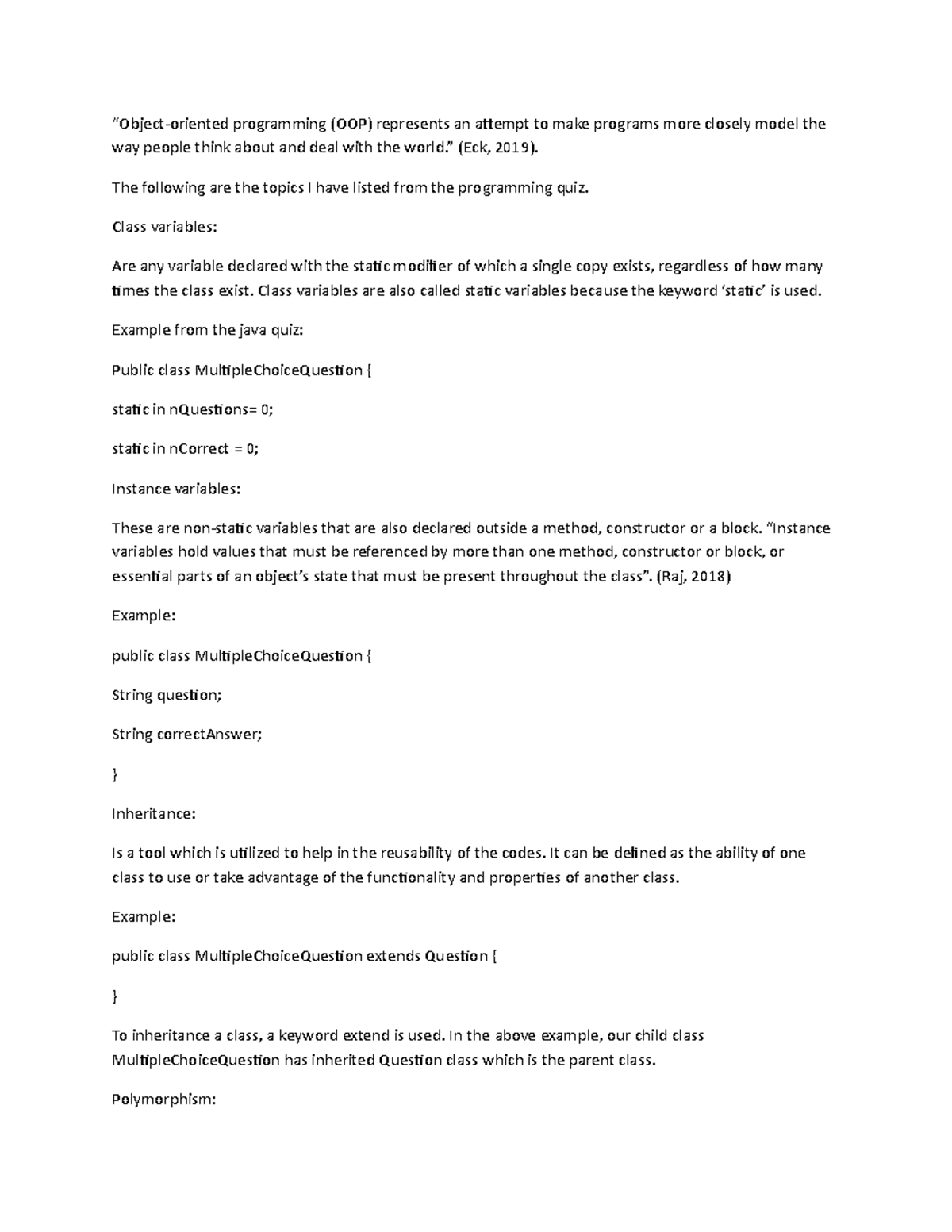 Programming 1 dis 8 - “Object-oriented programming (OOP) represents an attempt to make programs ...