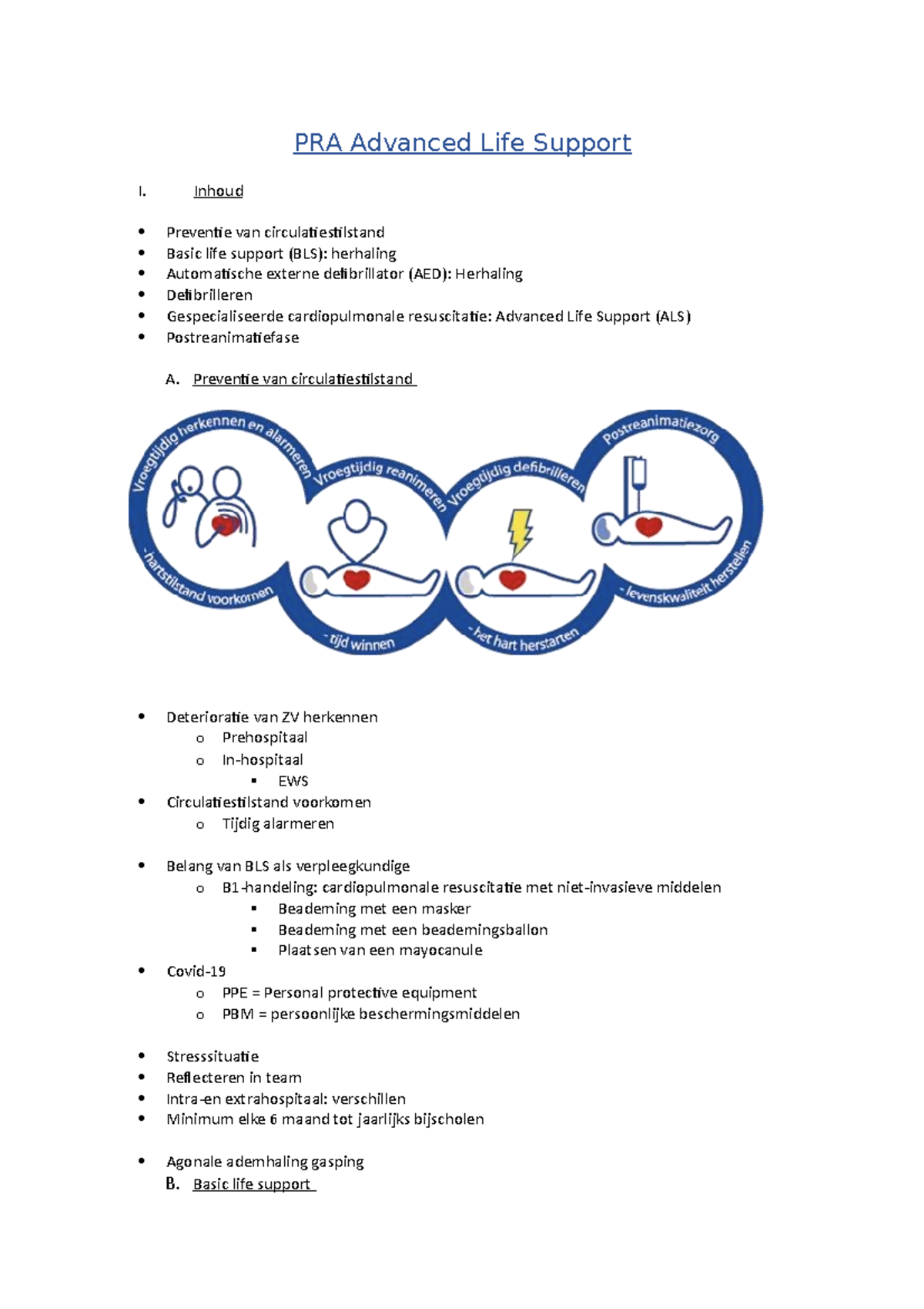 Advanced Life Support - Inhoud Preventie van circulatiestilstand Basic ...