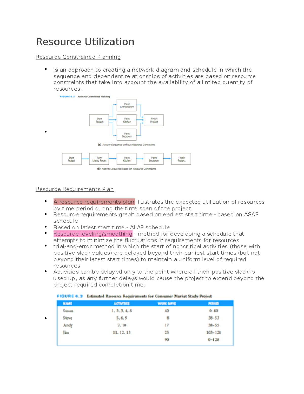 COIS 3850H Note 3 - Resource Utilization - Resource Utilization Resource Constrained Planning is ...