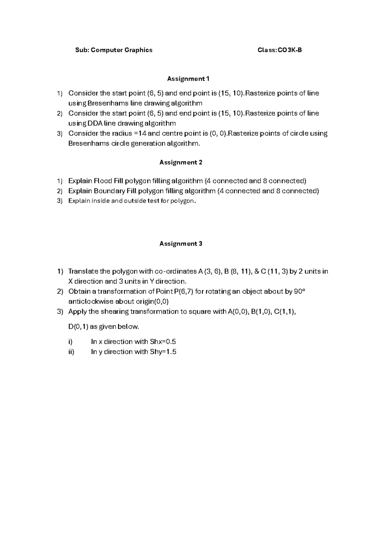 CGR-Assignments 1 - bjj - Sub: Computer Graphics Class:CO3K-B ...