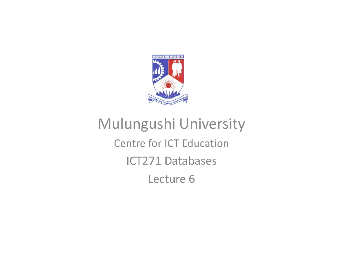 Ict271 6 ER modeling - Mulungushi University Centre for ICT Education ...