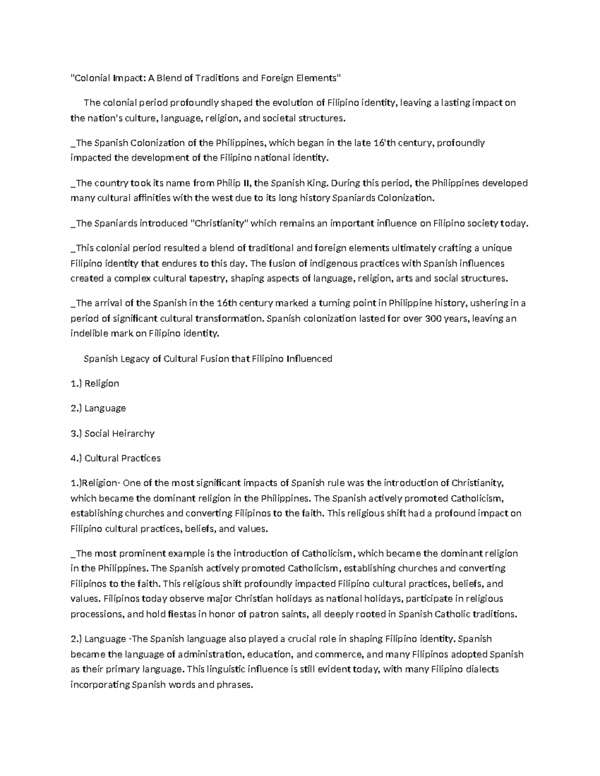 Spanish Colonial Impact - "Colonial Impact: A Blend of Traditions and ...