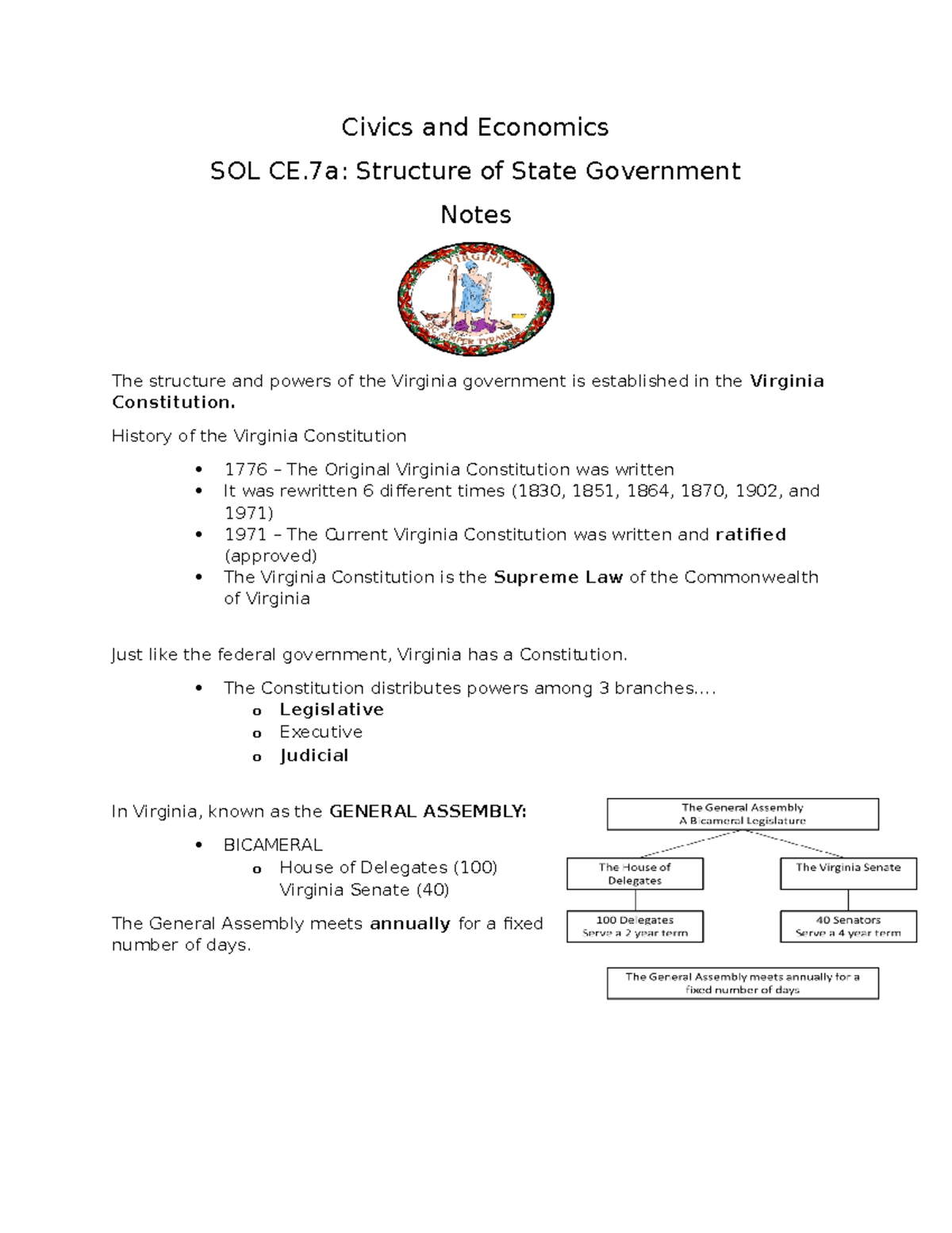 CE+7a+notes+filled+in - Civics and Economics SOL CE: Structure of State ...