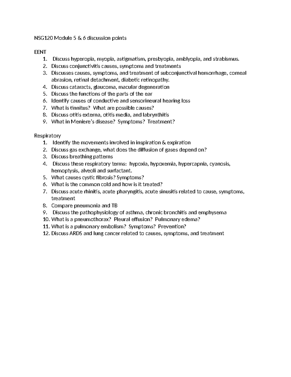 Patho - Mod 5&6 discussion points - NSG120 Module 5 & 6 discussion ...