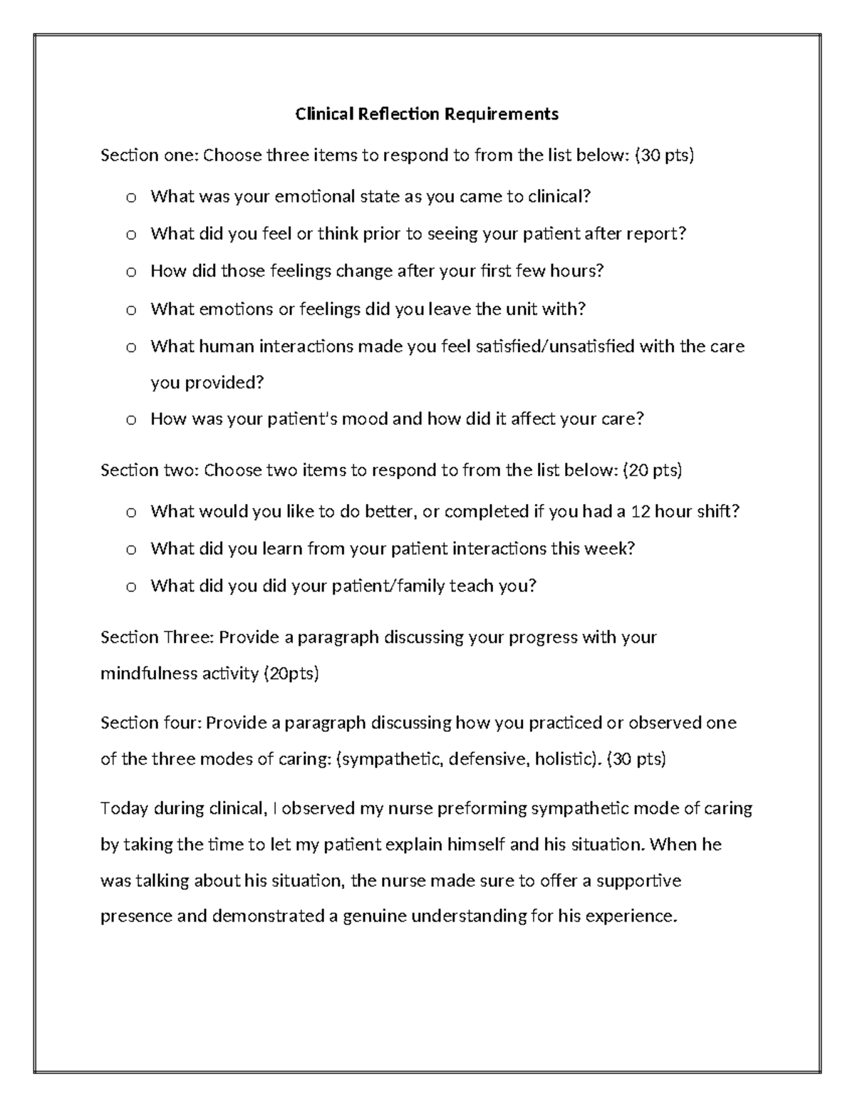 Clinical Reflection Requirements - Clinical Reflection Requirements ...