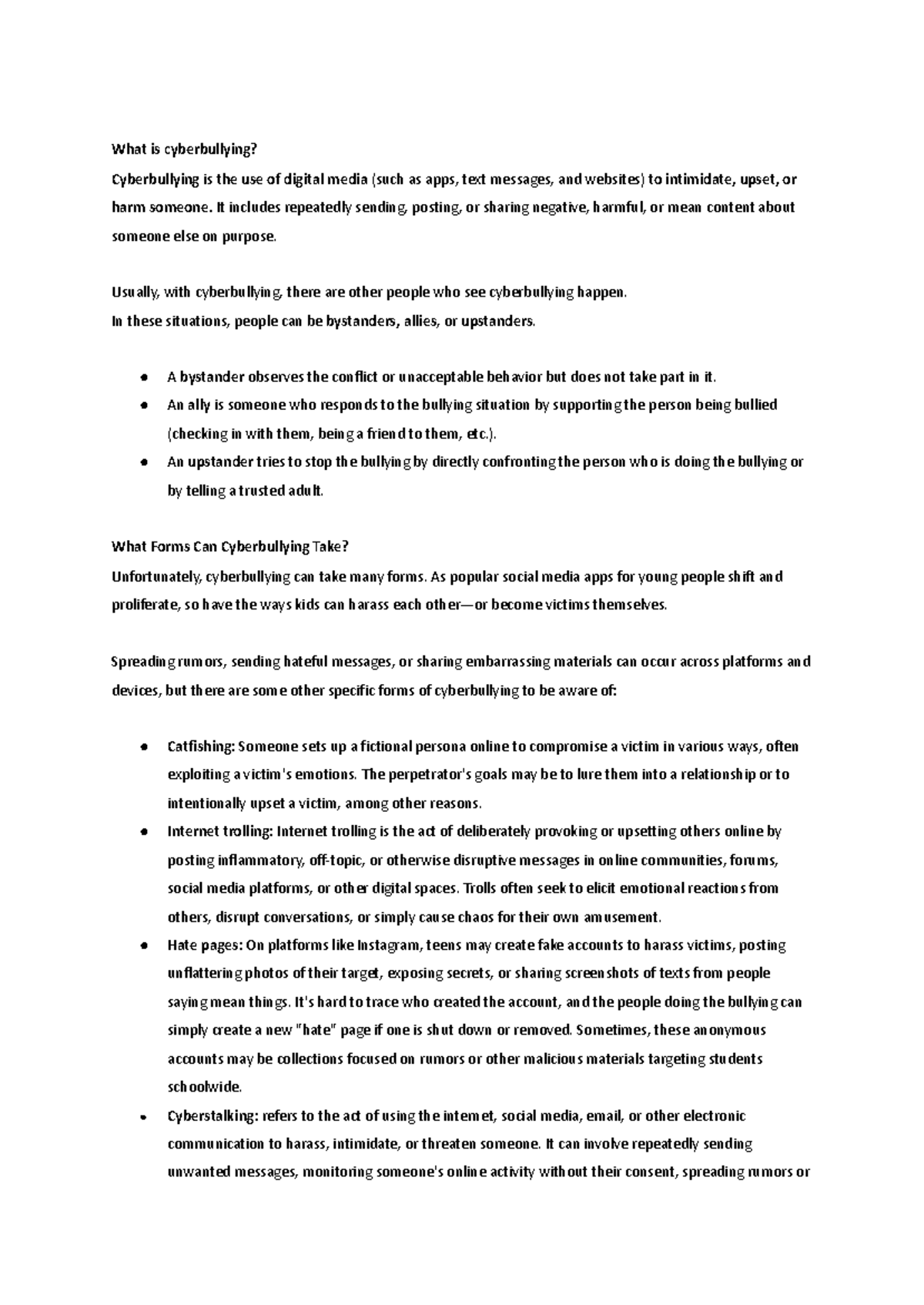 What is cyberbullying - Summary Bachelor of Secondary Education - What ...