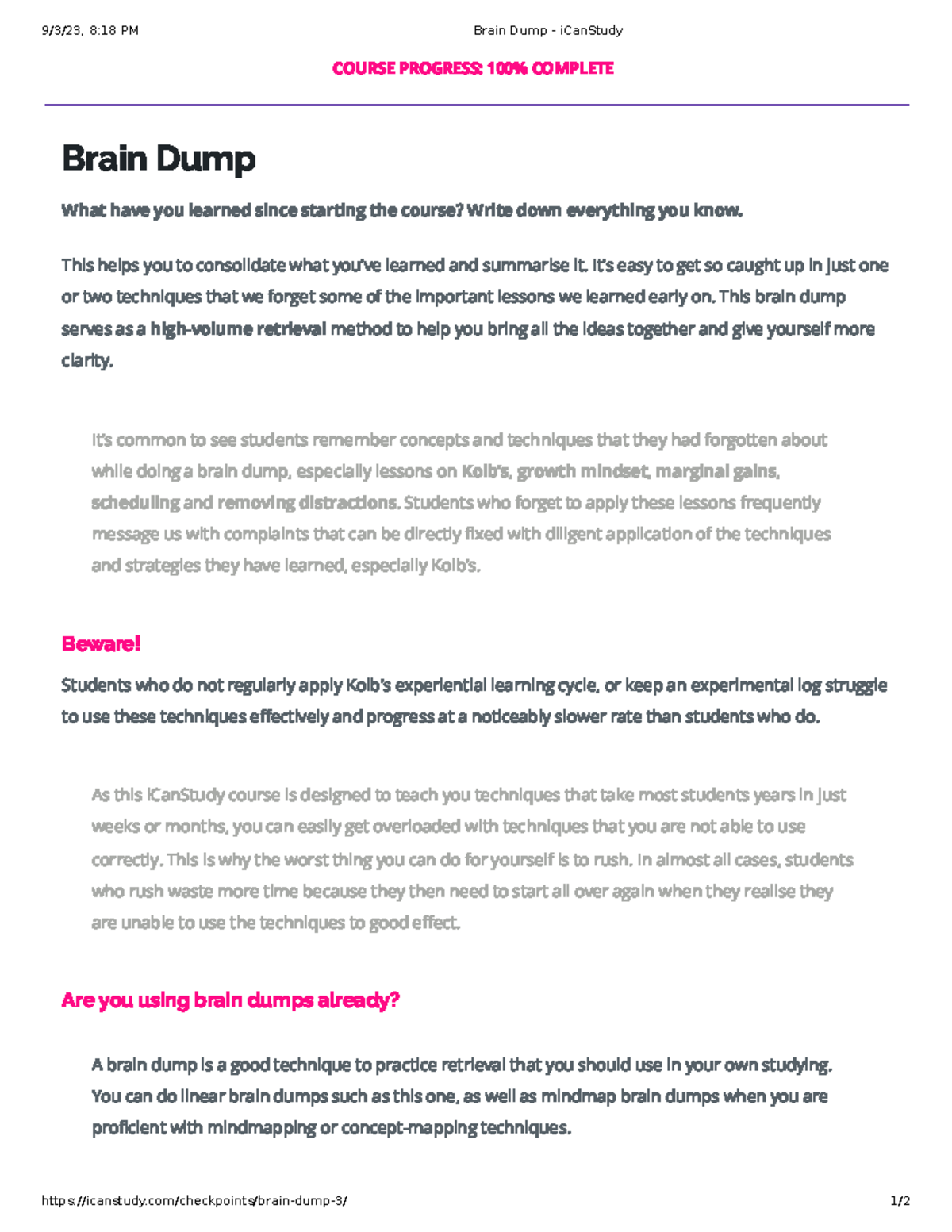 Brain Dump - i Can Study - This is - 9/3/23, 8:18 PM Brain Dump ...