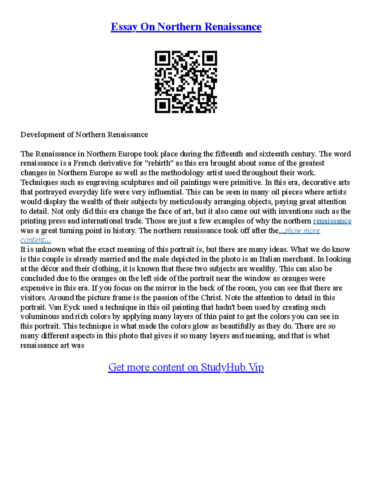 Essay On The Renaissance - Essay On Northern Renaissance Development of ...